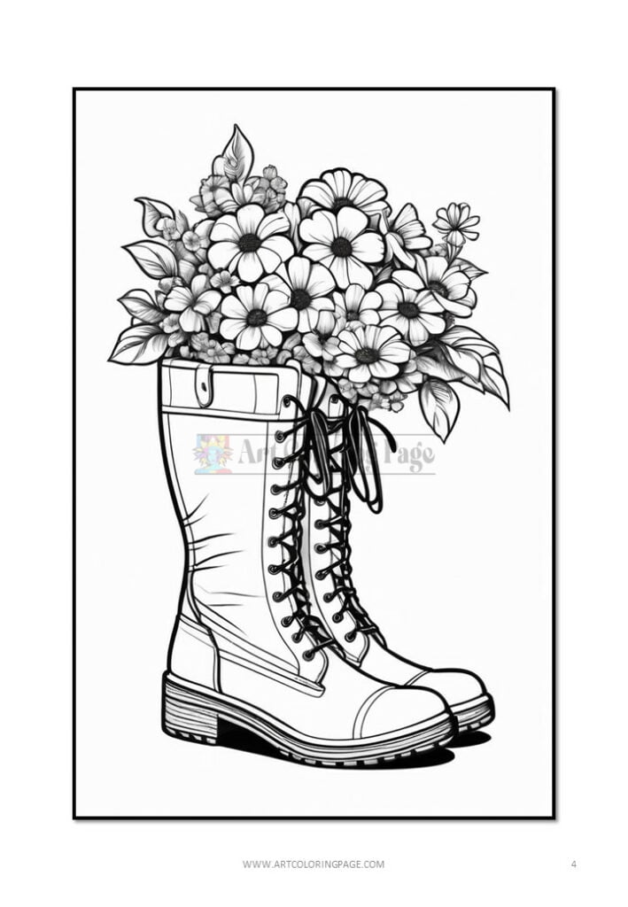 Flower Boots Coloring Pages Collection: Step into Floral Fantasy