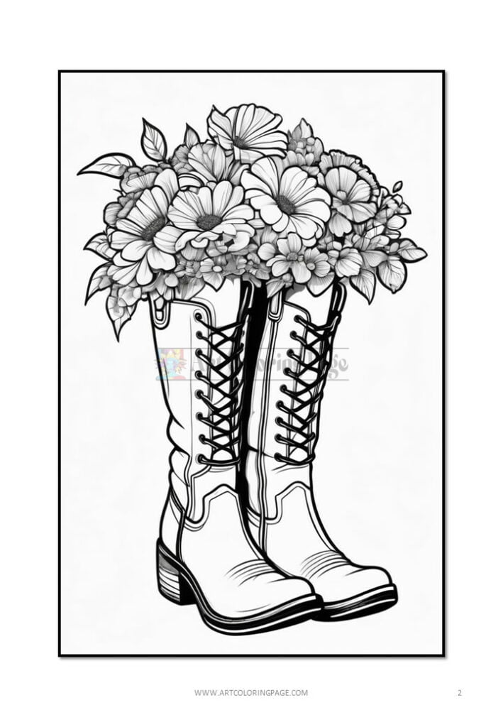 Flower Boots Coloring Pages Collection: Step into Floral Fantasy