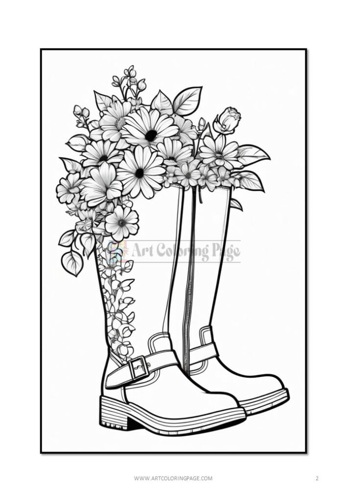 Flower Boots Coloring Pages Collection: Step into Floral Fantasy