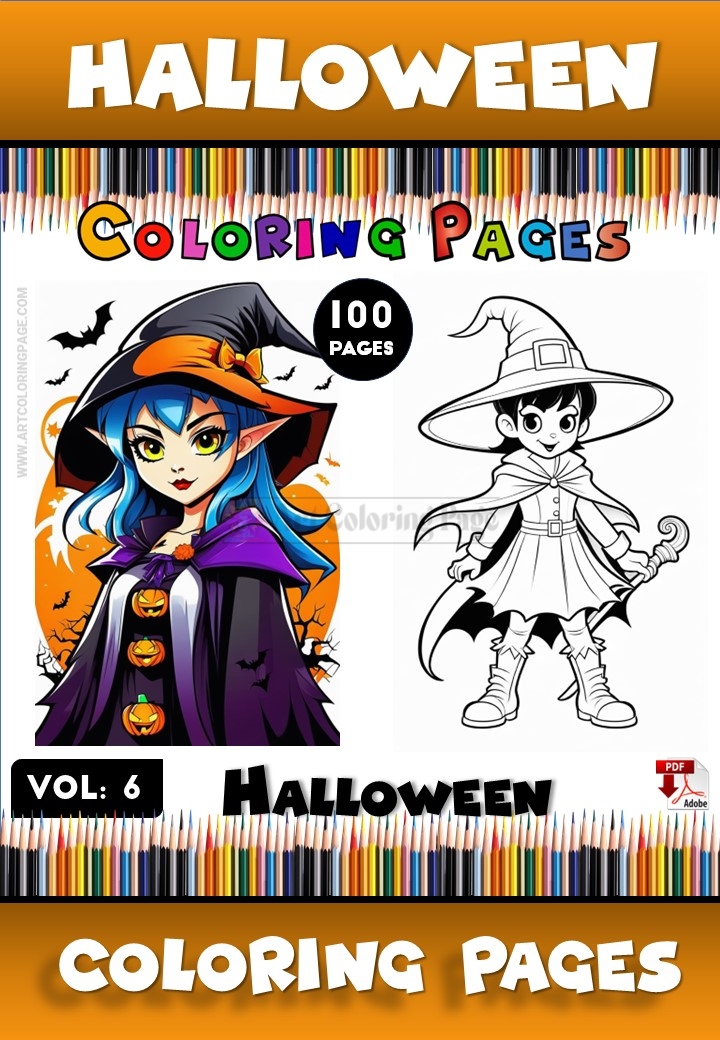 Embrace the Magic with Coloring Pages Halloween Witch Vol 6 – 100 Pages