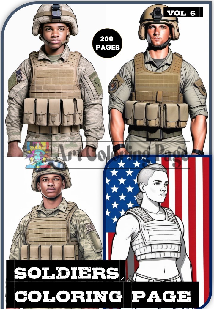 Soldiers Coloring Book for Adults Vol 6 | 200 Pages Printable Army Coloring