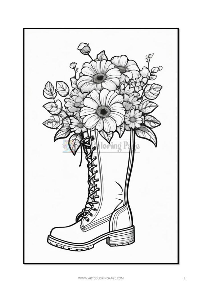 Blossom into Creativity: Flower Boots Coloring Page Vol 1 - 100 Pages