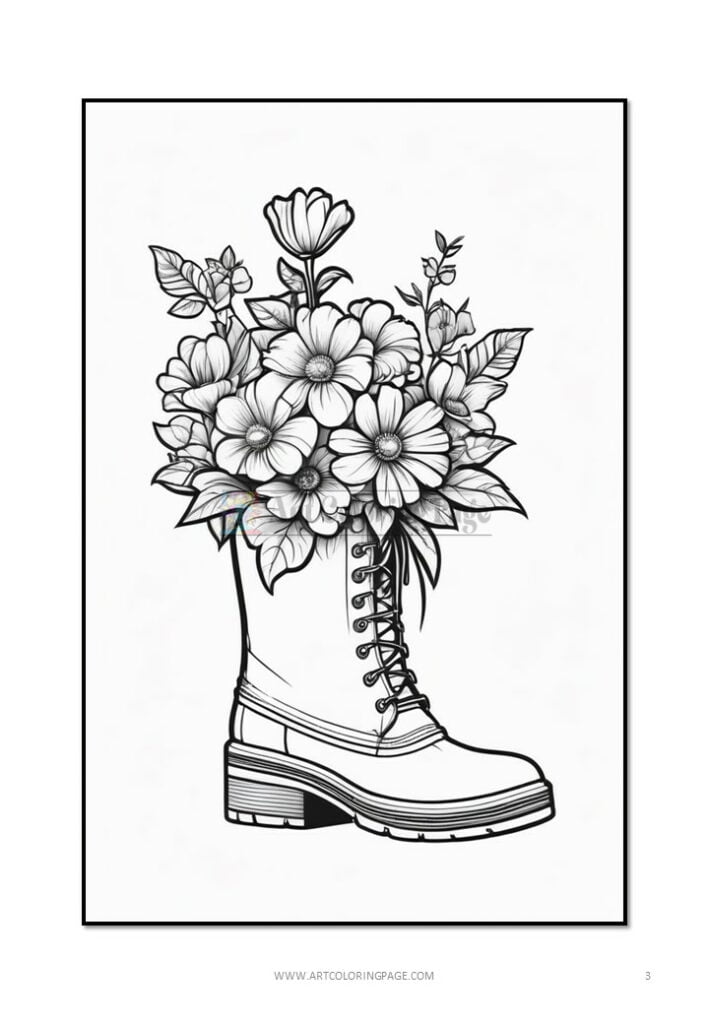 Blossom into Creativity: Flower Boots Coloring Page Vol 1 - 100 Pages