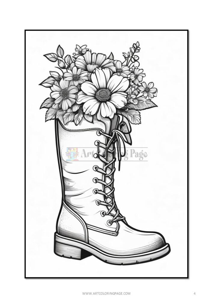 Blossom into Creativity: Flower Boots Coloring Page Vol 1 - 100 Pages