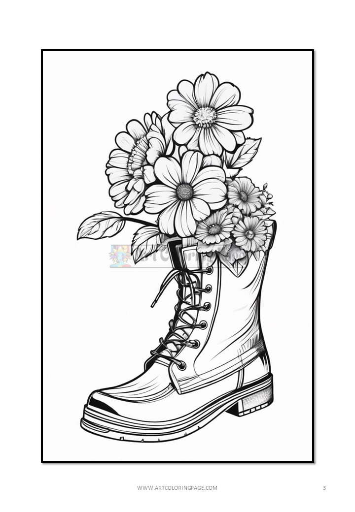 Step into Spring: Flower Boots Coloring Pages Vol 2 - 100 Pages
